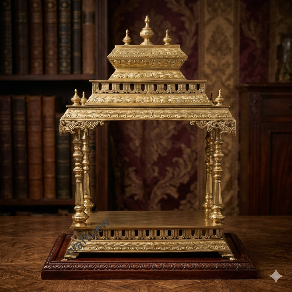35" Unique Bronze Temple with Beautifully Handcrafted Pillars ...